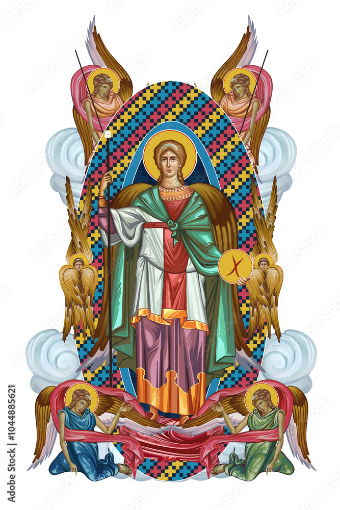 Archangel Michael. Illustration with angels and seraphim in heaven in ...