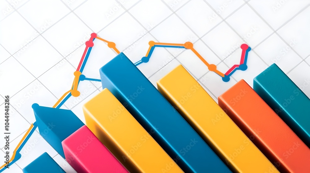 Detailed layered graphs with multiple vibrant line charts and bars ...