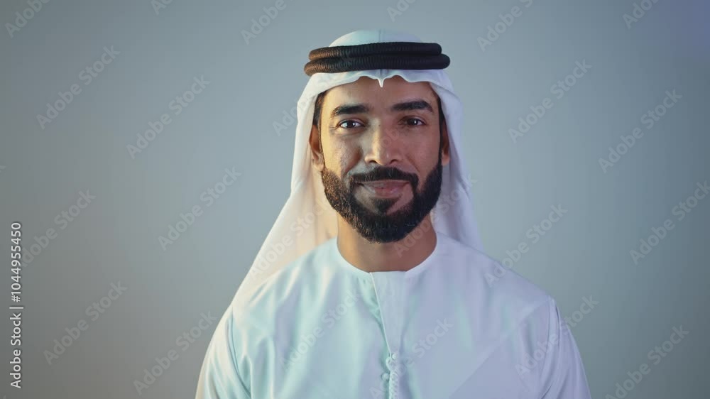 Handsome saudi arabian middle-eastern man with traditional thwab ...