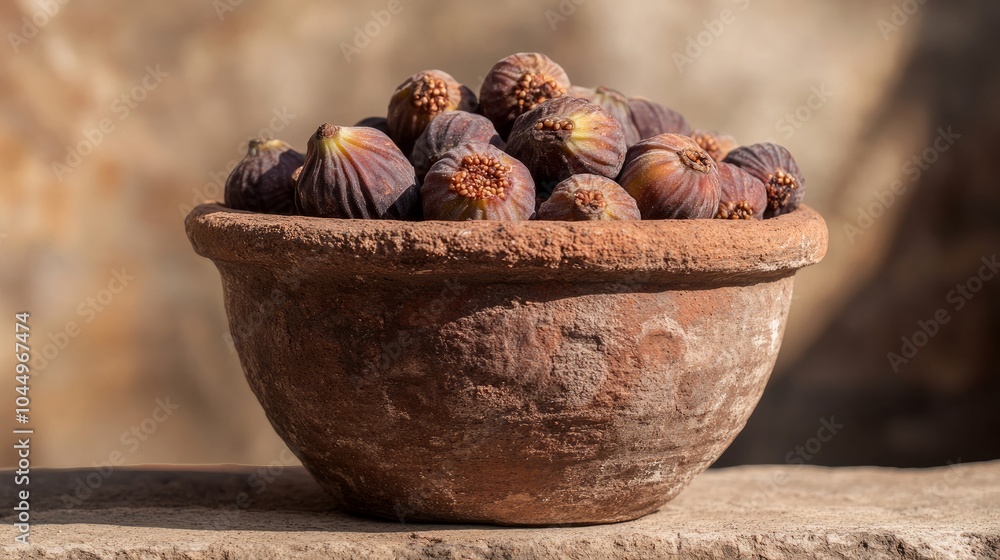Mature figs in a clay cup. The idea of ancient Roman cuisine Stock ...