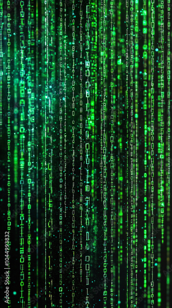 Digital binary code matrix background - 3D rendering of a scientific technology data binary code ...