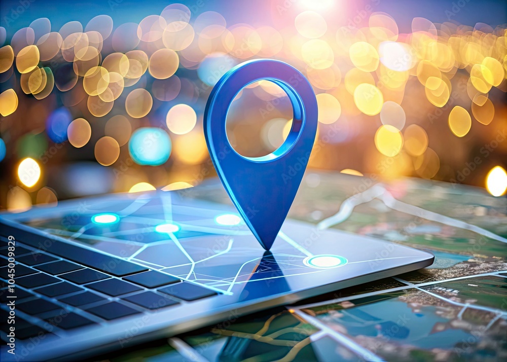 Blue Pin Icon on Digital Map for Navigation and Travel, Highlighting ...