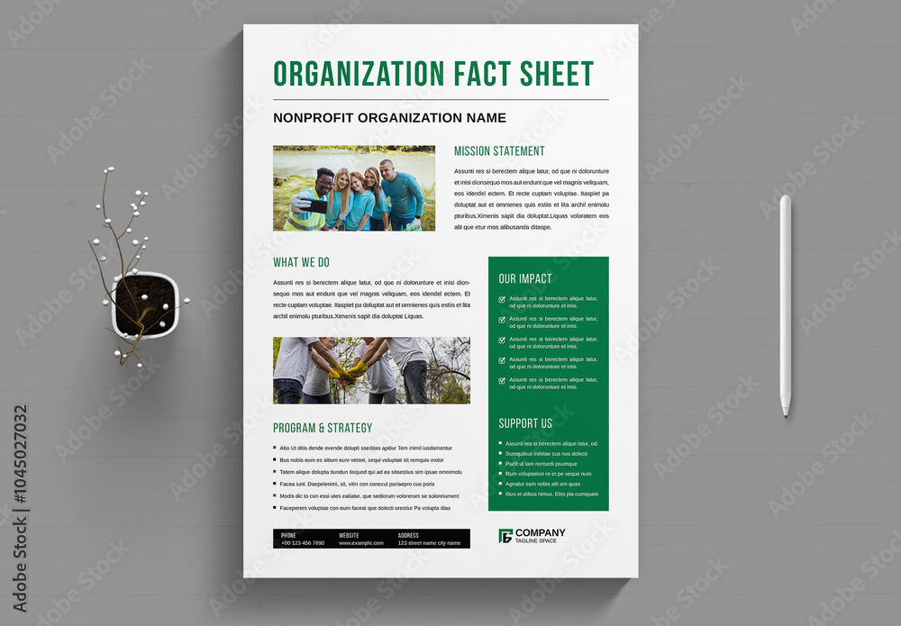 Nonprofit Organization Fact Sheet Template Stock Template | Adobe Stock