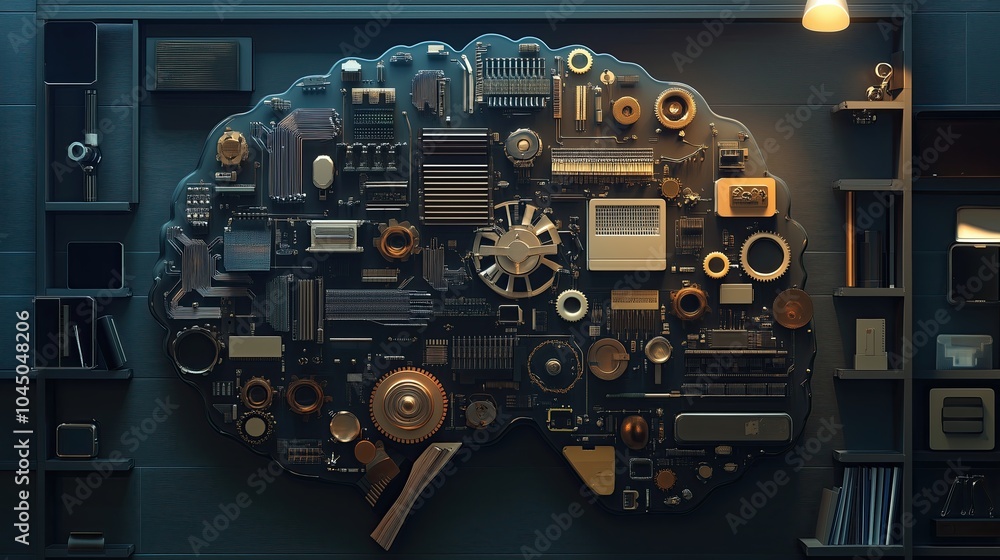 Brain Constructed From Various Objects Representing Knowledge Books