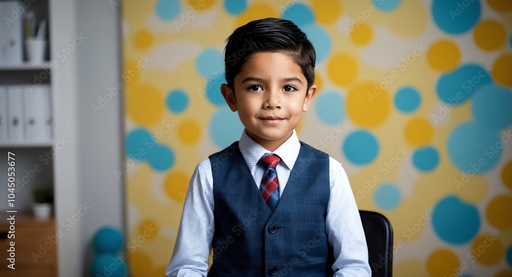 hispanic latino kid boy office formal bright background wearing fashion ...
