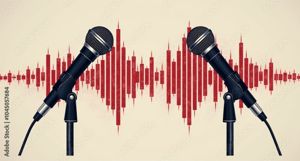 Political debate in gray and maroon with bold typography, microphones ...