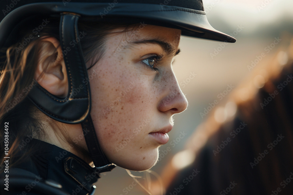 Generative AI illustration, equestrian sports lesson training, young ...