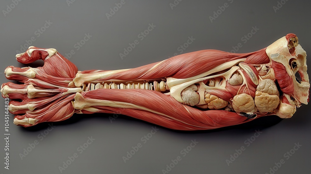 A cross-section of the human arm focusing on the biceps and triceps ...
