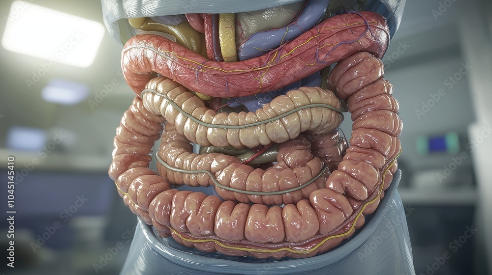 ภาพประกอบสต็อก A medical illustration of the human digestive system ...