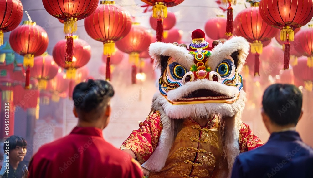 Lion Dance under Red Lanterns: A vibrant Chinese New Year celebration ...