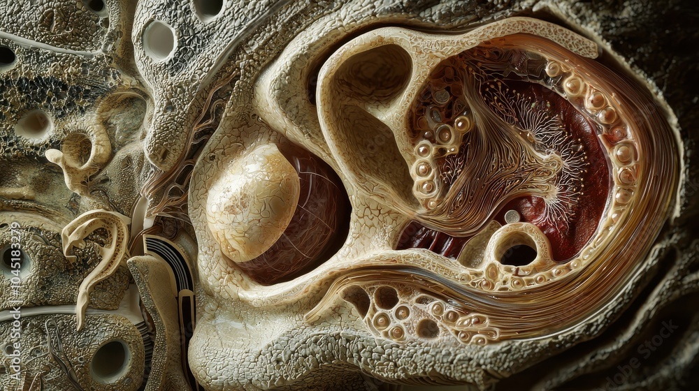 A detailed close-up of the human ear showing the external and internal ...