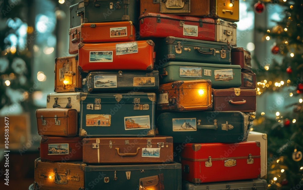 Suitcase Christmas Tree: A tree built from stacked vintage suitcases of ...
