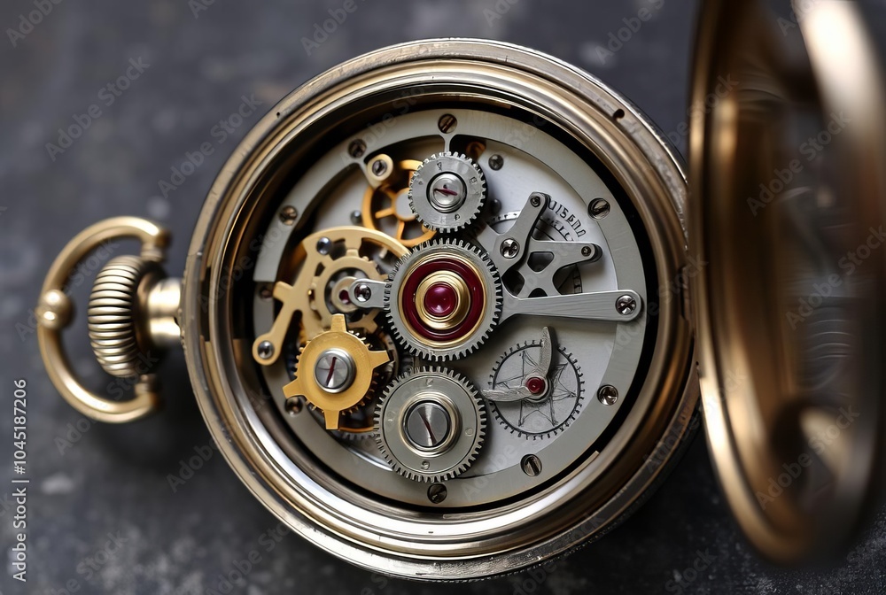 Pocket Watch Mechanism An open pocket watch showing its internal Stock ...