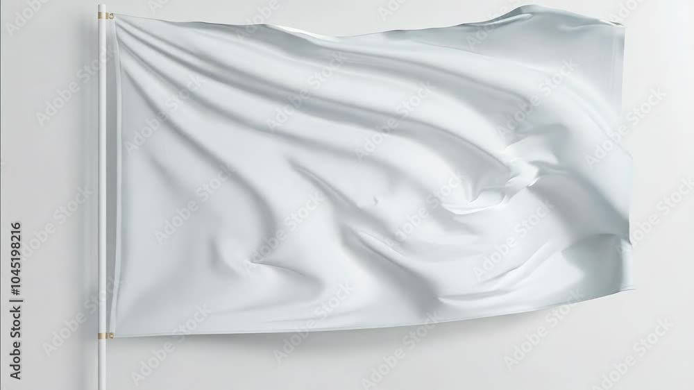 White flag with a white background. The flag is waving in the wind ...