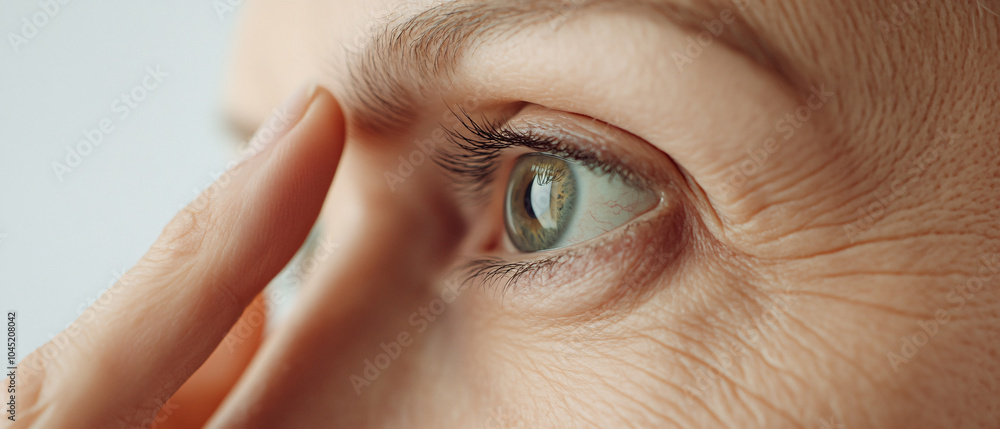 Closeup of a Human Eye with Wrinkles and Finger Green Iris Detail ...
