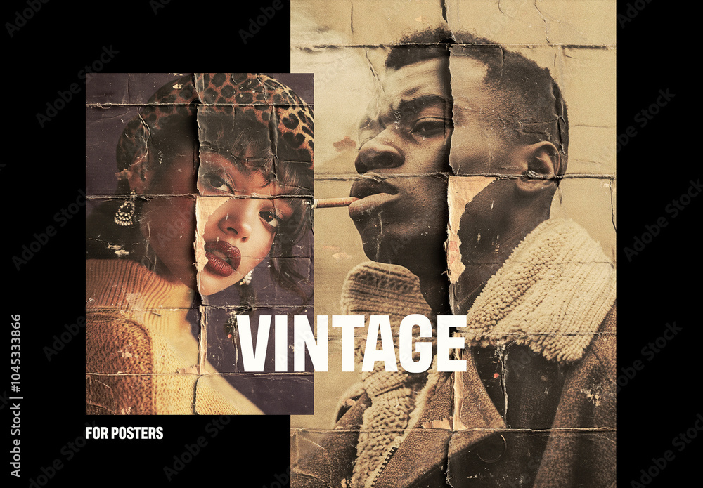 Vintage Crumpled Poster Photo Effect Mockup With Generative AI Stock ...