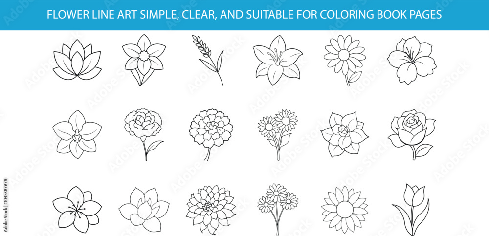 A collection of 18 simple flower line art illustrations suitable for ...