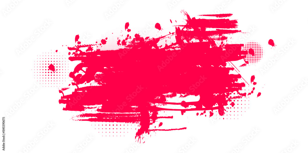 Red Grunge Frame With ink spatters, Halftone Pattern and Grungy ...