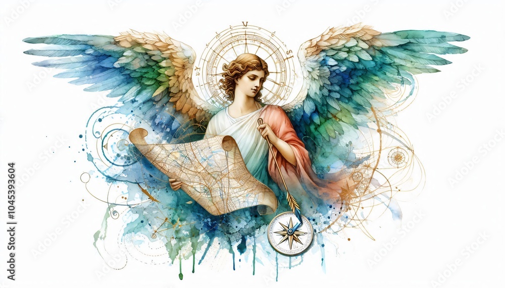 angel Elemiah, Angel of travel, often shown with a map or a compass ...