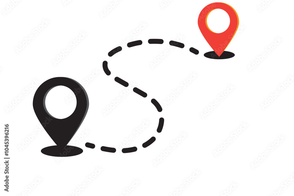 Dotted line between two position points, simple vector design, location ...