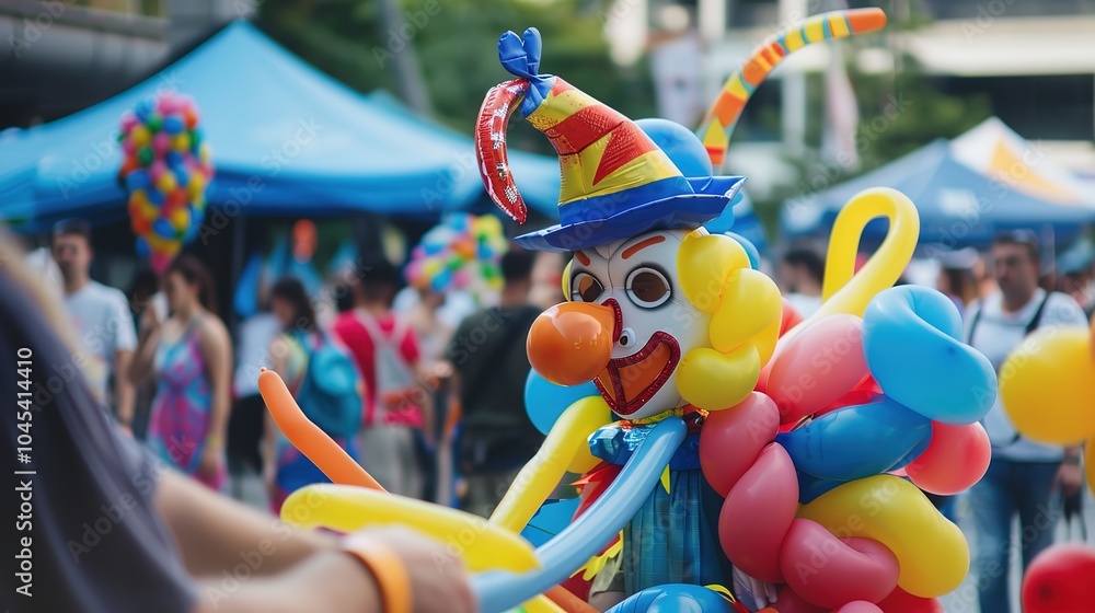 Clown Creating Balloon Animals and Shapes at Outdoor Festival in City ...