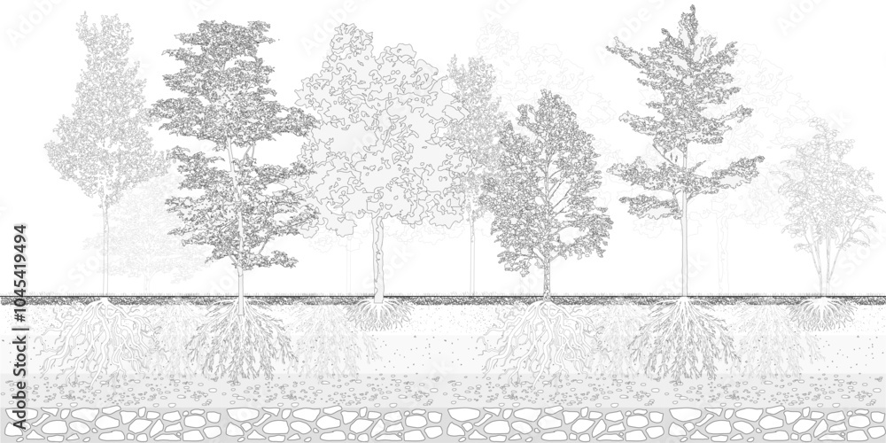 Architectural Drawings, Minimal style cad tree line drawing, Side view ...
