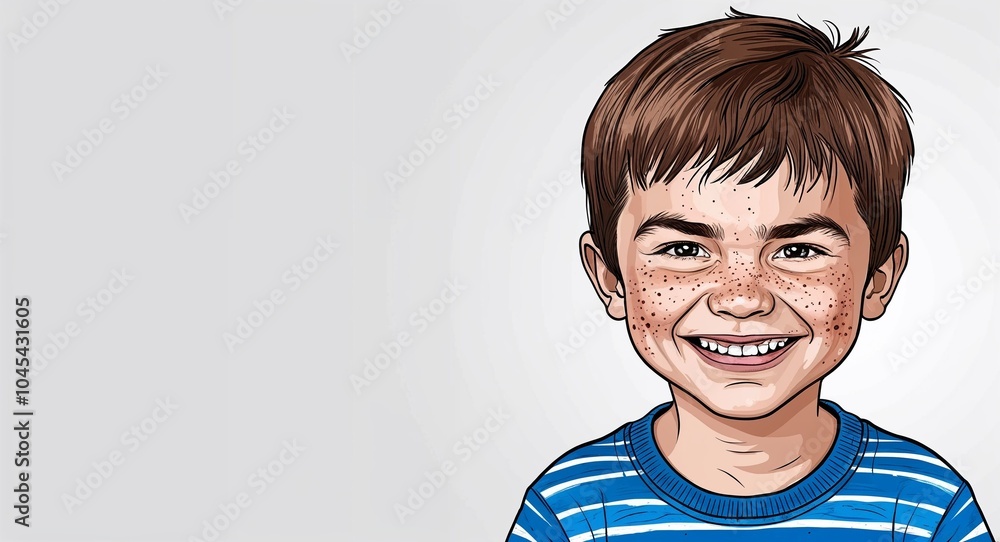 Hand drawing clipart of a boy with freckles and a mischievous grin on ...