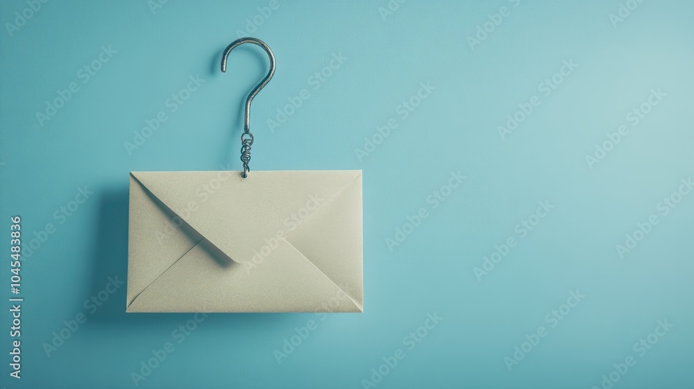 Paper mail letter with metal hook on blue pastel background, concept ...
