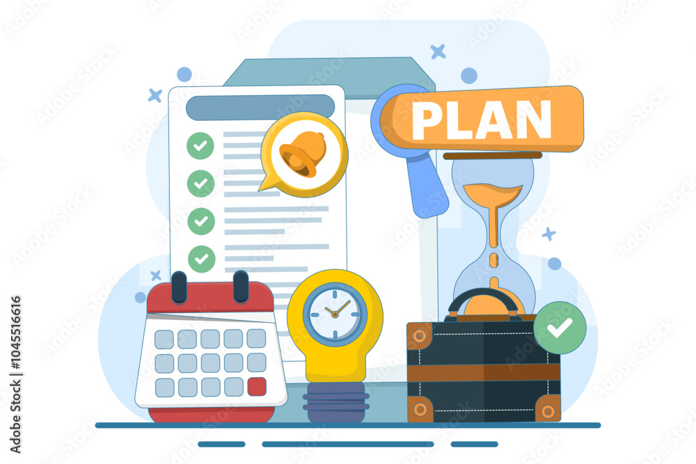 Time management concept. Manager makes plans and schedules, manages ...
