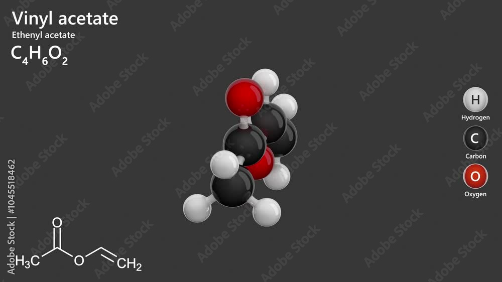 Vinyl Acetate. Animated 3D model of a molecule. Molecular formula ...