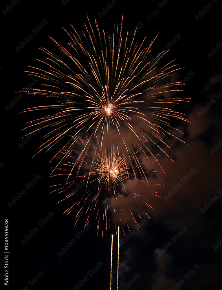 Dark sky is filled with colorful fireworks exploding in a chaotic ... Dark sky is filled with colorful fireworks exploding in a chaotic ...
