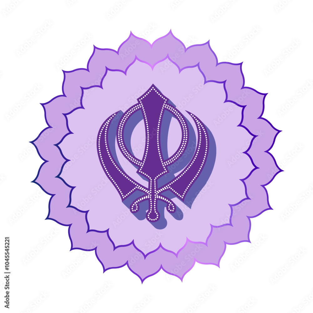 Vector illustration of khanda sikh symbol with mandala pattern on ...