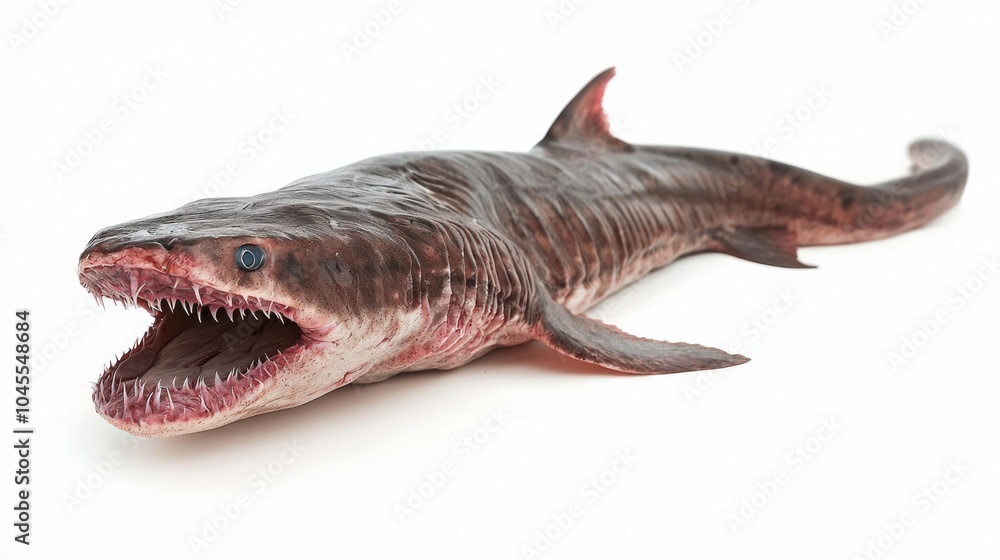 striking view of a frilled shark revealing its distinct elongated body ...