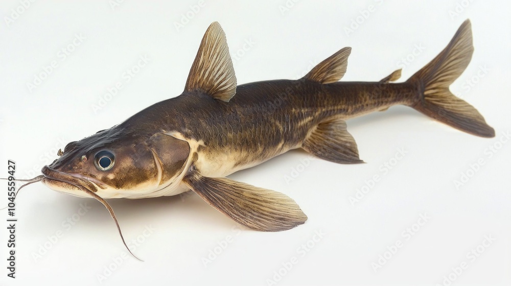 Wels catfish is displayed prominently highlighting its elongated body ...