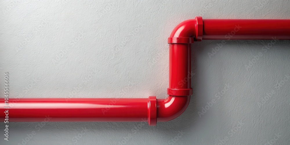 A horizontal red pipe, connected to a vertical red pipe, against a ...
