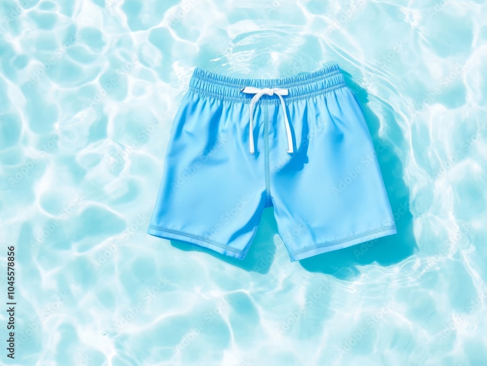Blank blue swim shorts floating above water surface, for swimwear ...