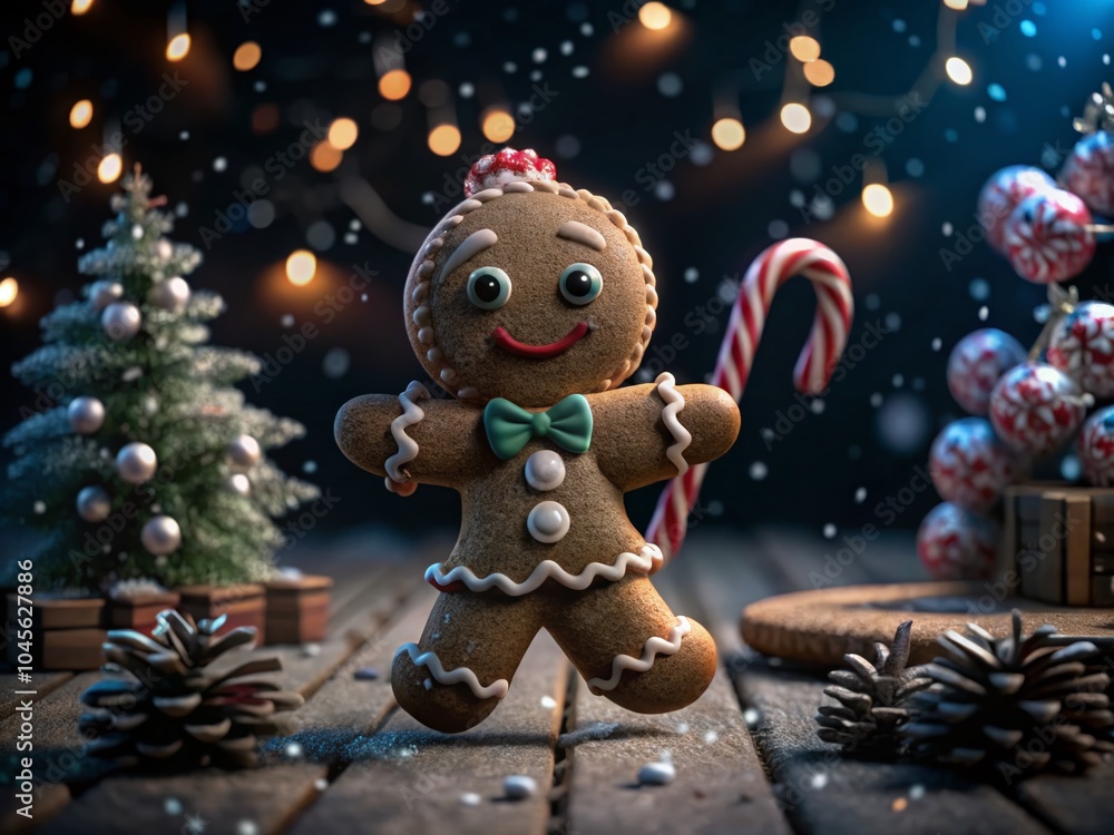 Cute 3D Animated Gingerbread Character Dancing in Double Exposure Style ...