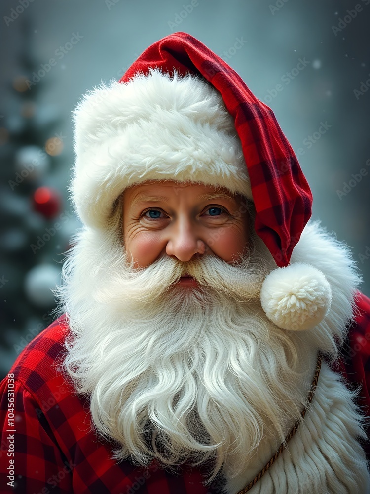 Portrait of a traditional depiction of Santa Claus with a fluffy white ...