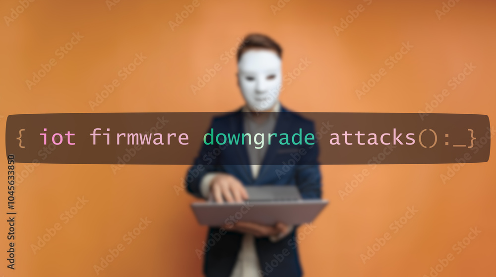 Cybersecurity Conceptiot Firmware Downgrade Vulnerability Screen Hacker Silhouette Hidden With
