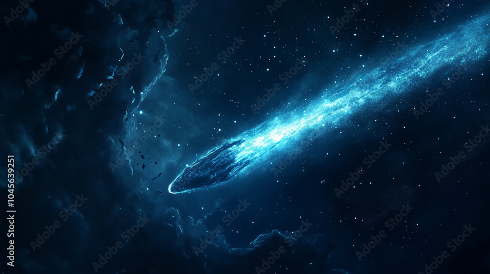 Photo & Art Print A glowing comet streaking across the night sky, with its tail emitting a ...