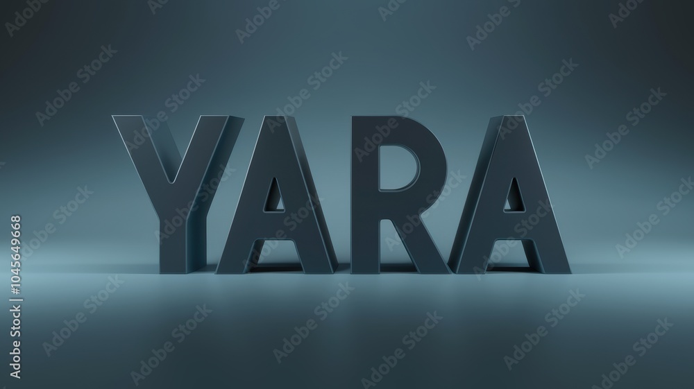 3D Text Design: The word 'YARA' in bold, dark letters with a sleek ...