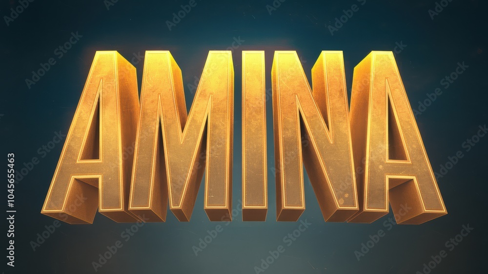 3D Bold Typography: Golden 'AMINA' Text with Shading and Depth for ...