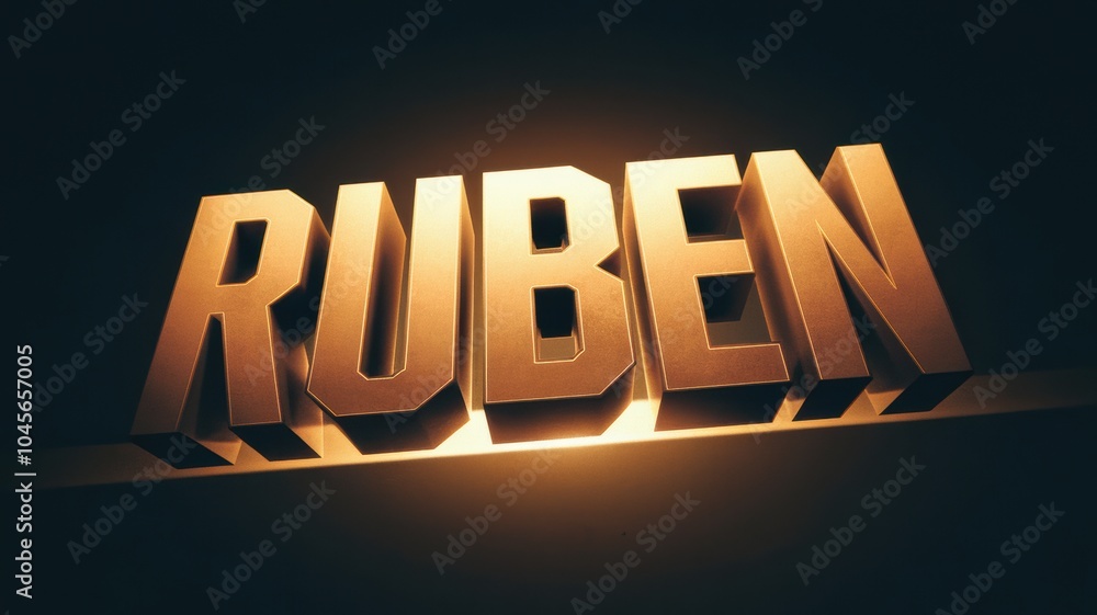 3D Text Rendering: Golden 'RUBEN' in Bold Letters with Dramatic ...
