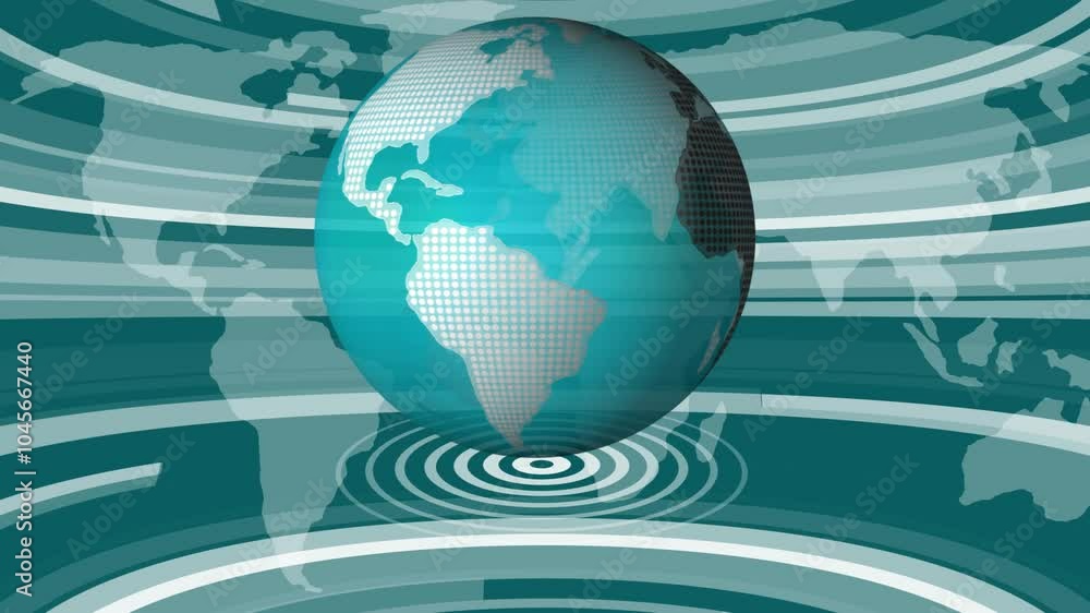 Glowing News background full screen blue world map earth globe ...