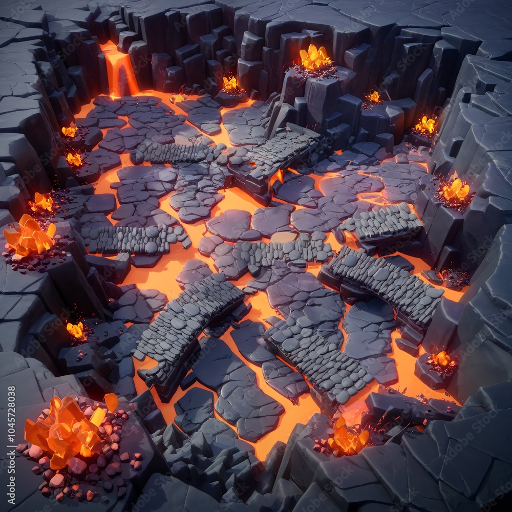 DnD Battlemap: Lava-Filled Cavern with Rocky Bridges and Volcanic ...