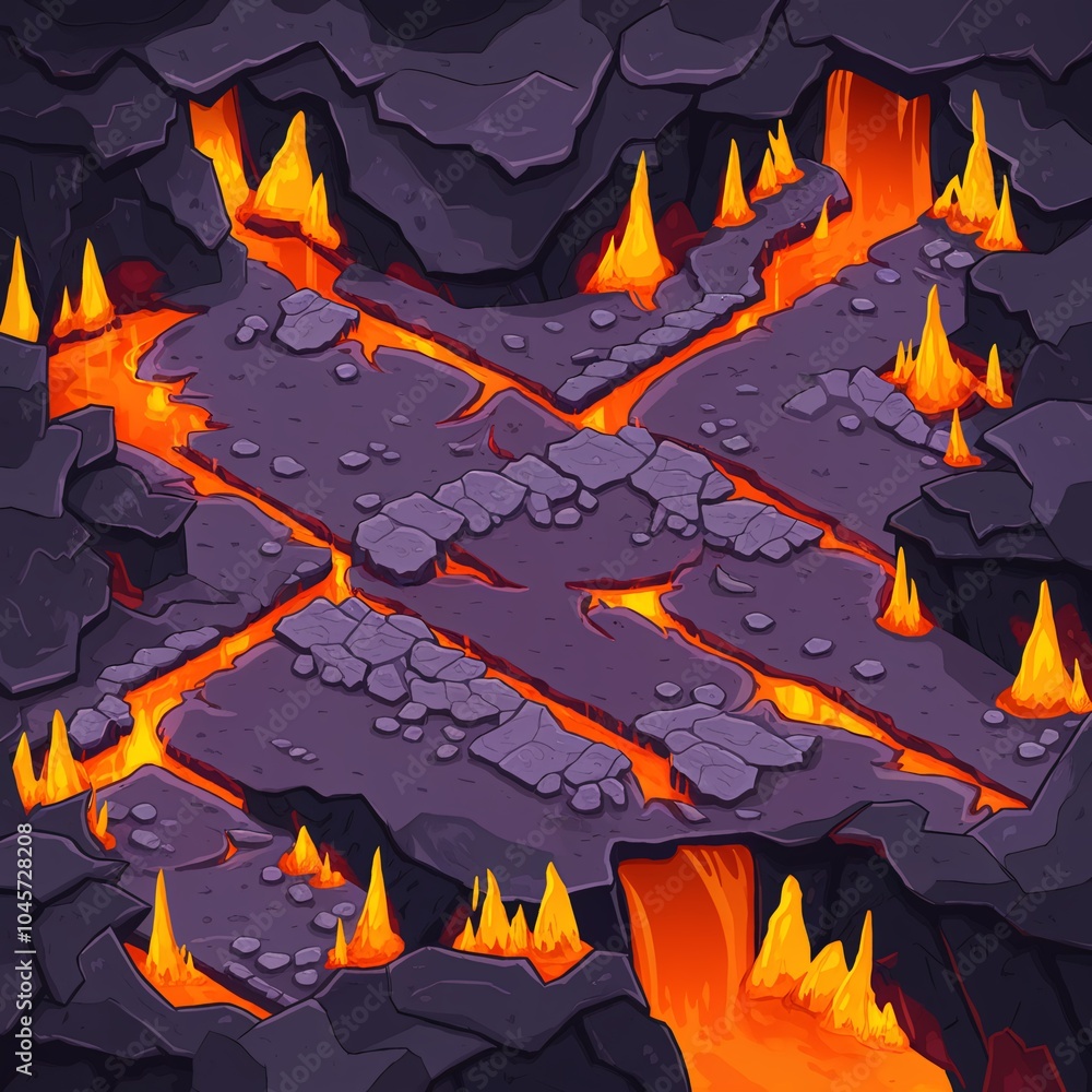 DnD Battlemap: Lava Crossroads with Erupting Flames and Rocky Platforms ...