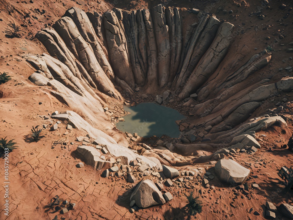 DnD Battlemap: Desert Sinkhole with Rocky Cliffs and Water Basin Stock ...