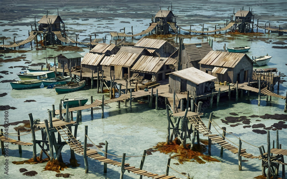 DnD Battlemap: Seaside Fishing Village with Wooden Walkways and Boats ...