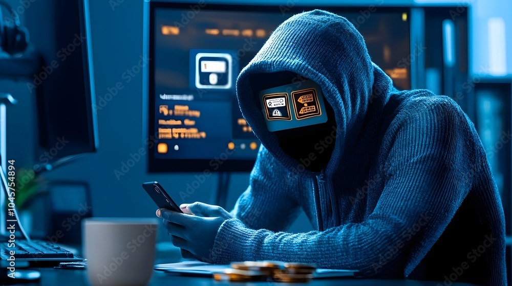 Thief Concealed Behind a Fraudulent Bank App on a Smartphone Device ...