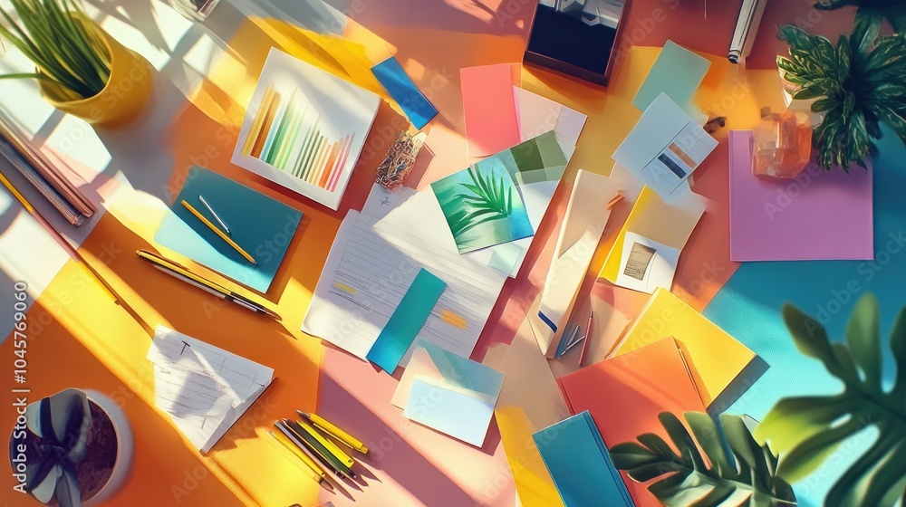 An engaging scene of a brainstorming session, featuring mood boards and ...